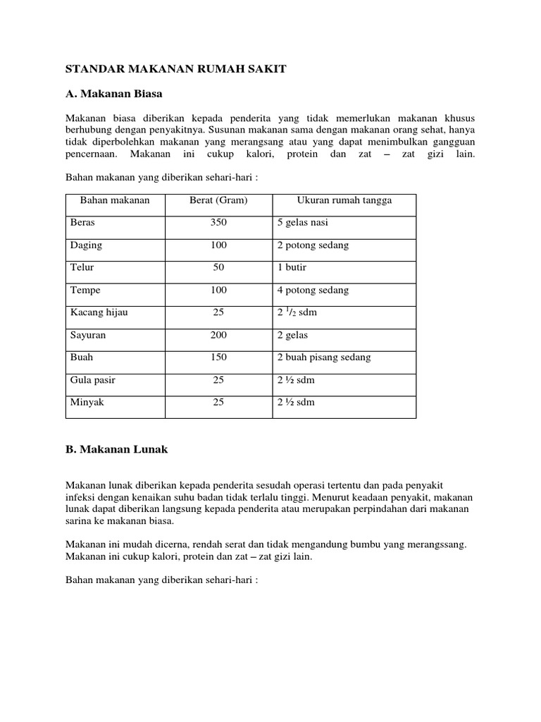 Standar Makanan Rumah Sakit | PDF