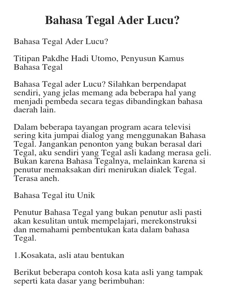 Bahasa Tegal Ader Lucu | PDF