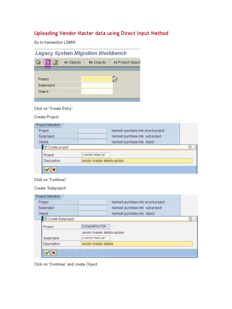 Uploading Vendor Master Data Using Direct Input Method: Go To Transaction LSMW | PDF | Computer ...