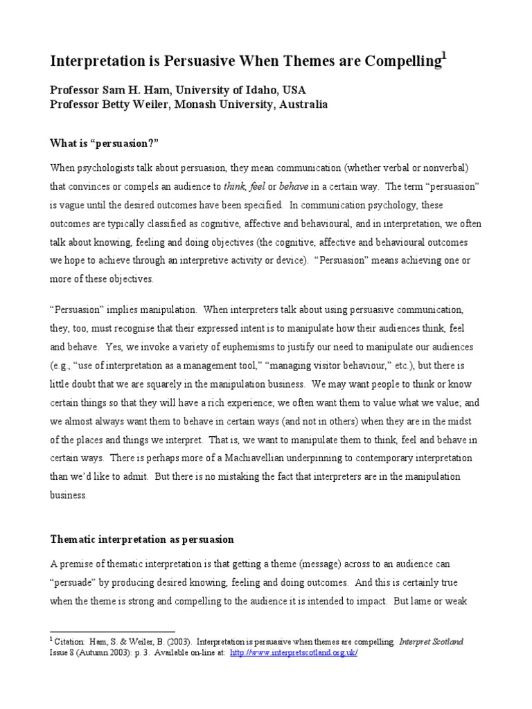 Sam Ham - Interpretation | PDF | Persuasion | Thought