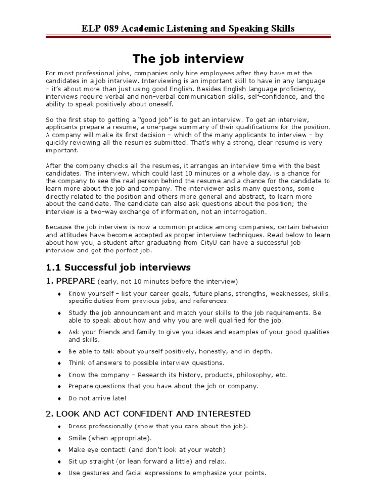 The Job Interview | Download Free PDF | Job Interview | Résumé