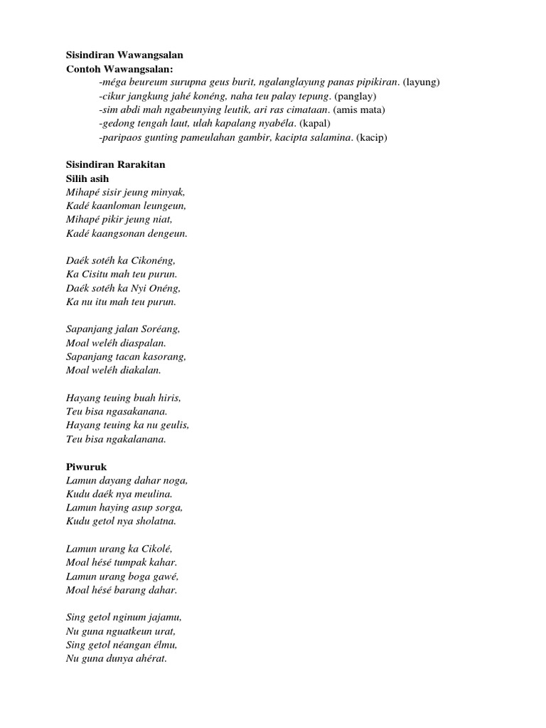 Contoh Sisindiran Bahasa Sunda | PDF | Seni & Disiplin Bahasa