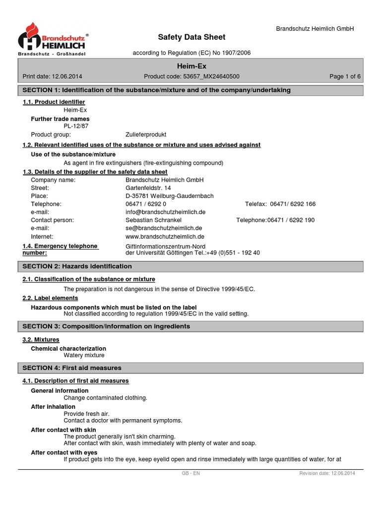 Safety Data Sheet for Fire Extinguishing Compound | PDF | Dangerous ...