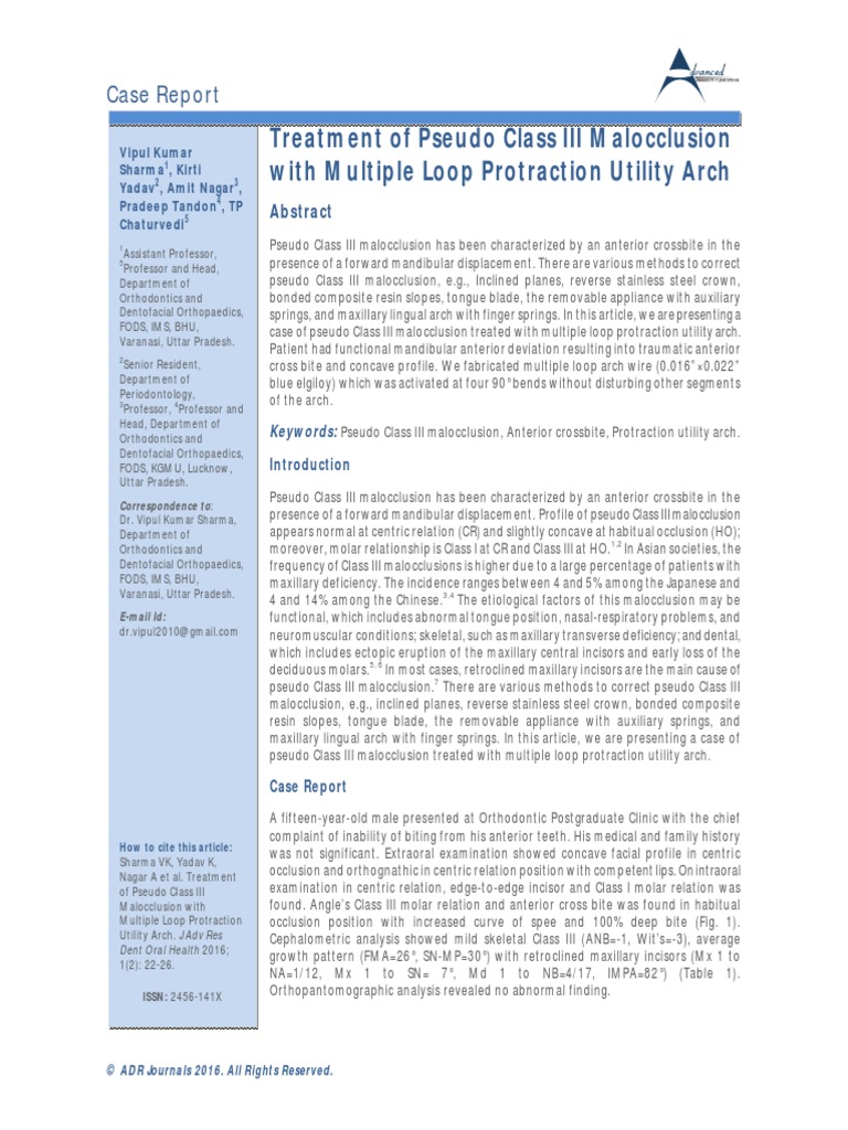 Treatment of Pseudo Class III Malocclusion With Multiple Loop ...