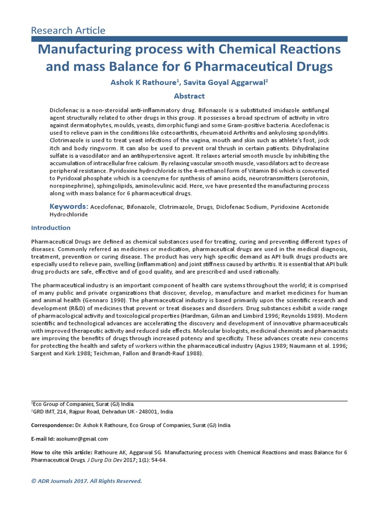 Manufacturing Process With Chemical Reactions and Mass Balance For 6 ...