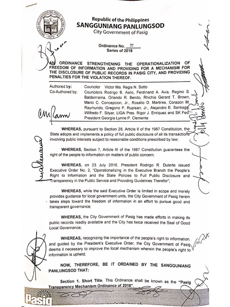 PASIG F.O.I. ORDINANCE [Final & Approved Version] | Public ...