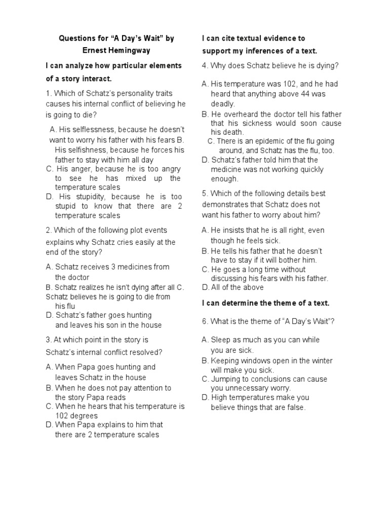 A Days Wait Questions | PDF