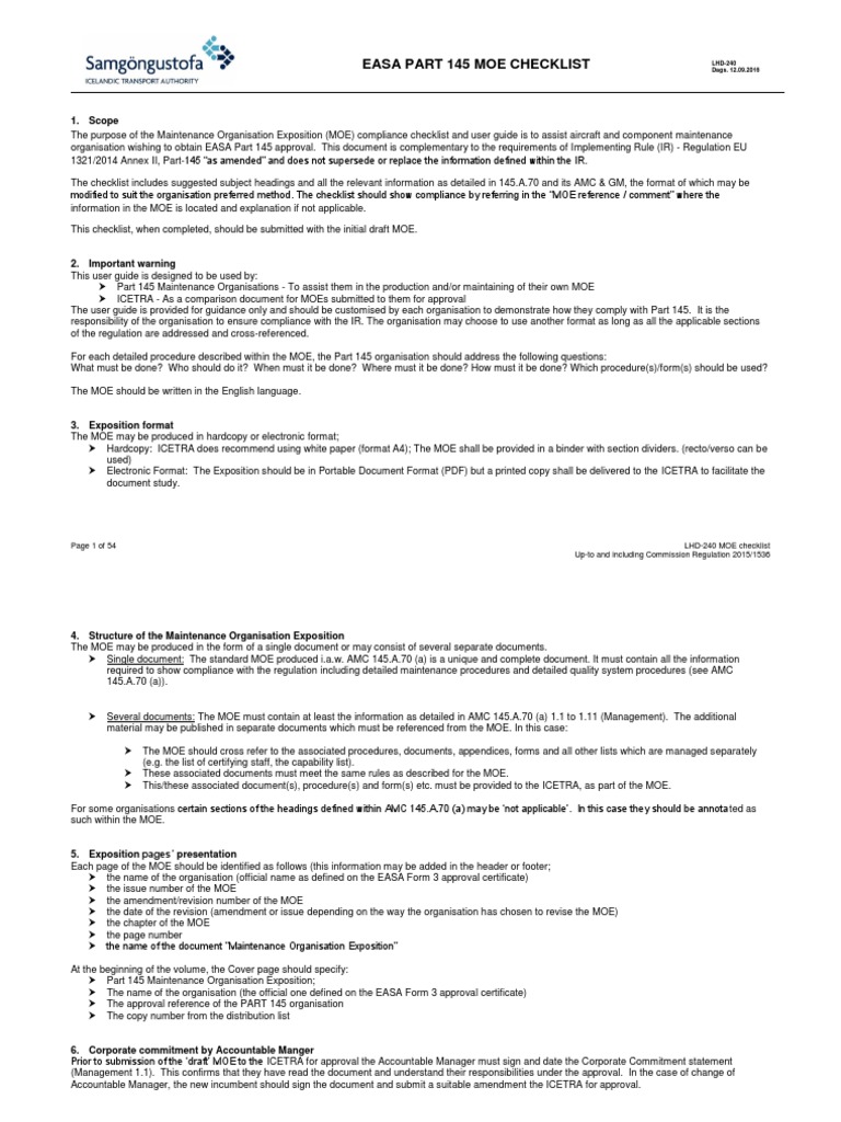 Easa Part 145 Moe Checklist: 1. Scope | Download Free PDF | Calibration ...