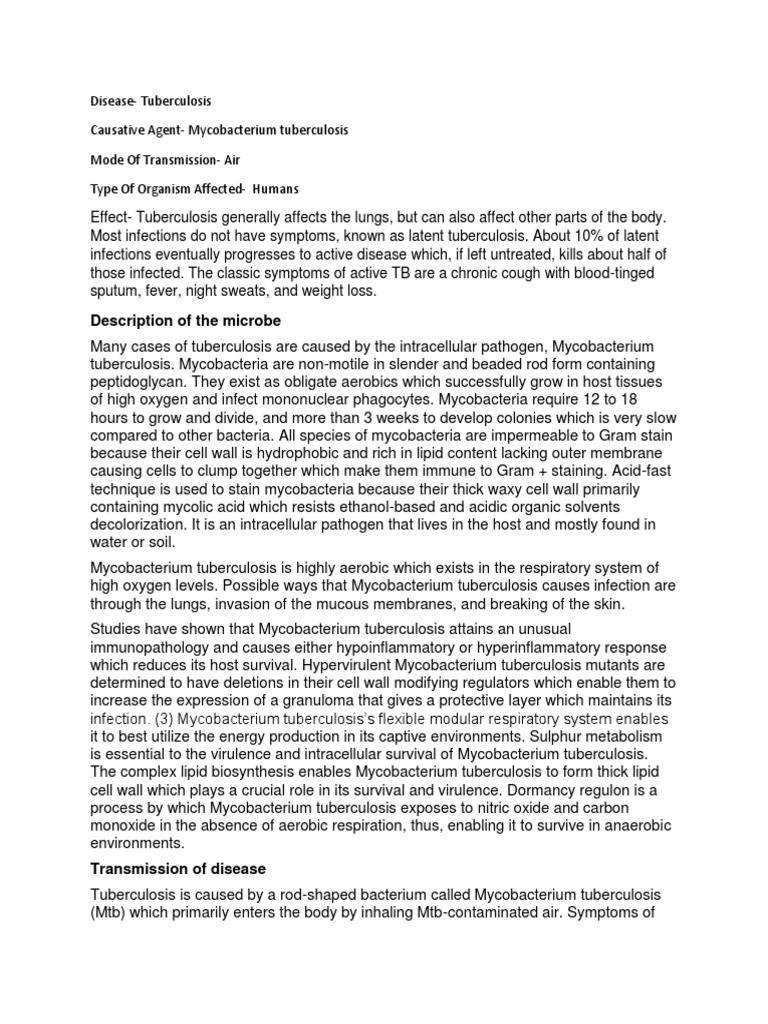 Description of The Microbe | PDF | Mycobacterium | Tuberculosis