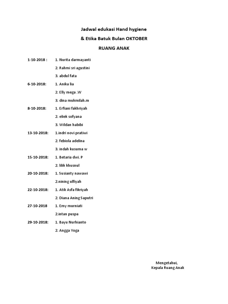 Jadwal Edukasi Hand Hygiene Oktober | PDF