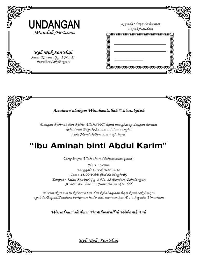 Model Undangan Mendak | PDF