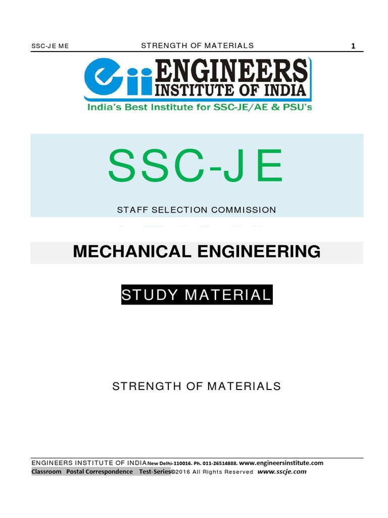 SSC JE Mechanical Study Material Strength of Materials PDF | Download ...