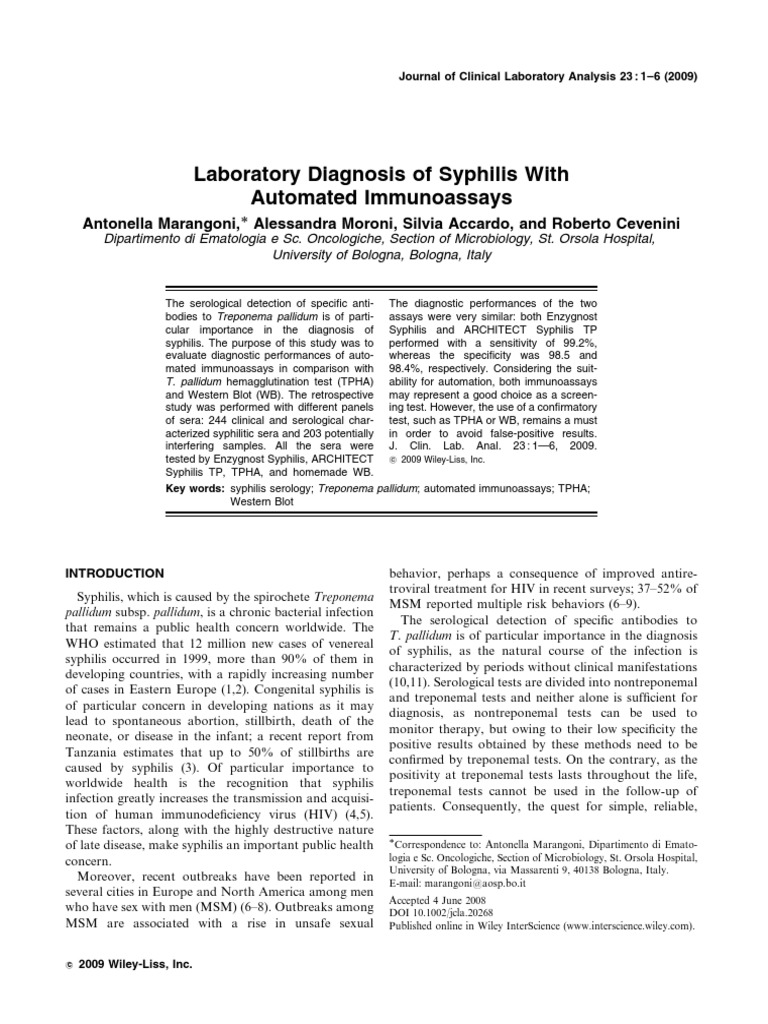 Journal DST Laboratory Diagnosis of Syphilis | Download Free PDF ...