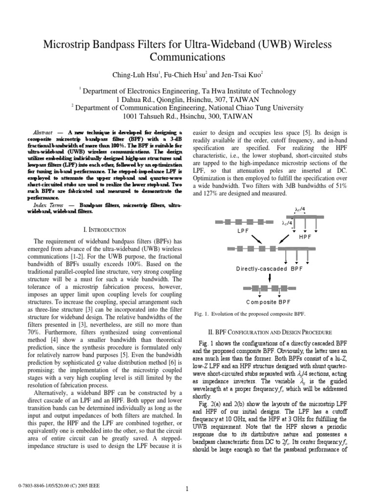 Microstrip Bandpass Filters For Ultra-Wideband (UWB) Wireless Communications | PDF | Bandwidth ...