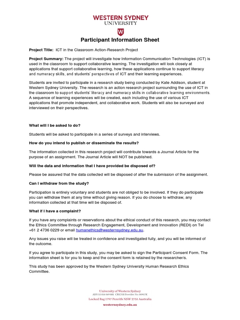 Participant Information Sheet and Consent Form | PDF | Educational ...
