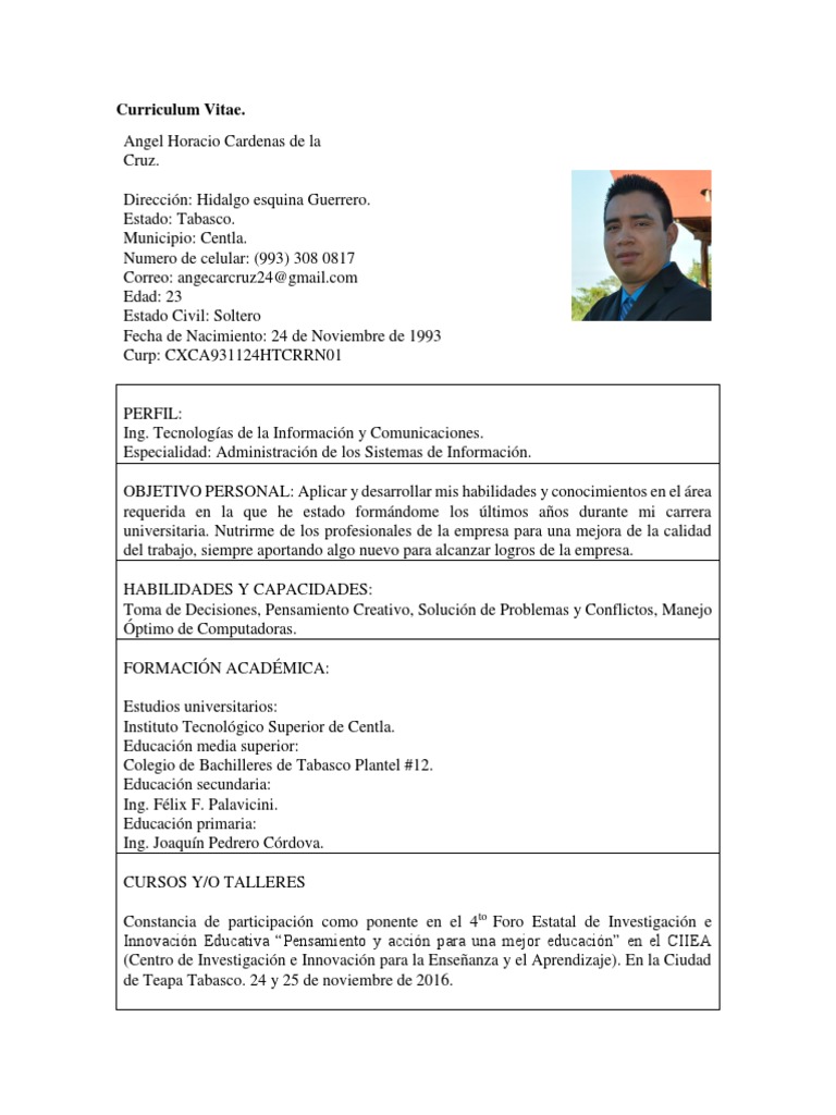 CV Angel Horacio Cardenas Dela Cruz | PDF | Educación Secundaria | Maestros