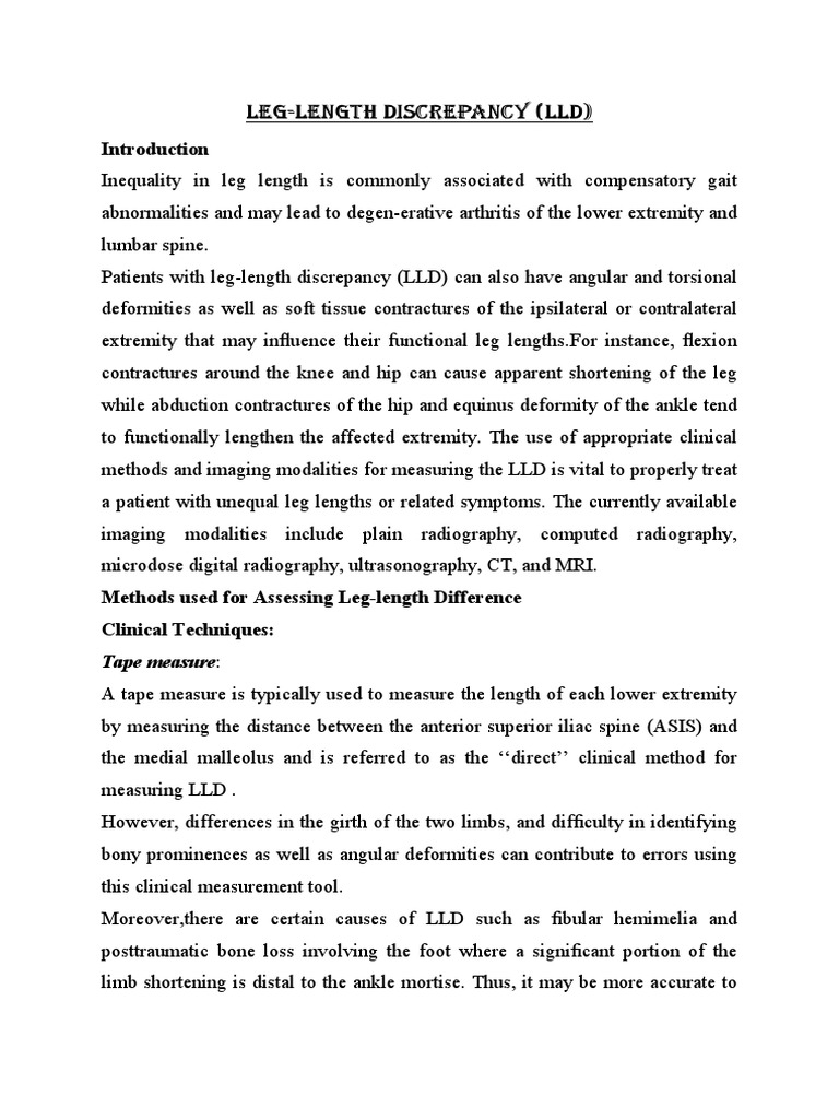 Leg-Length Discrepancy (LLD) : Tape Measure | PDF | Ankle | Radiography