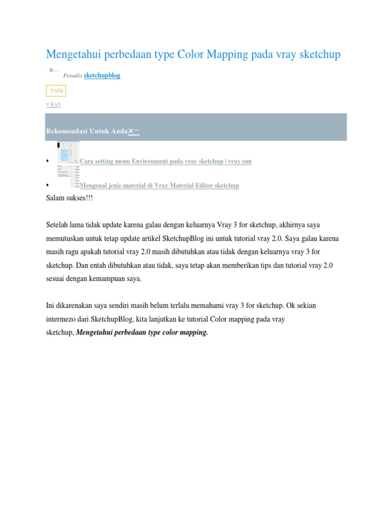 Mengetahui Perbedaan Type Color Mapping Pada Vray Sketchup | PDF