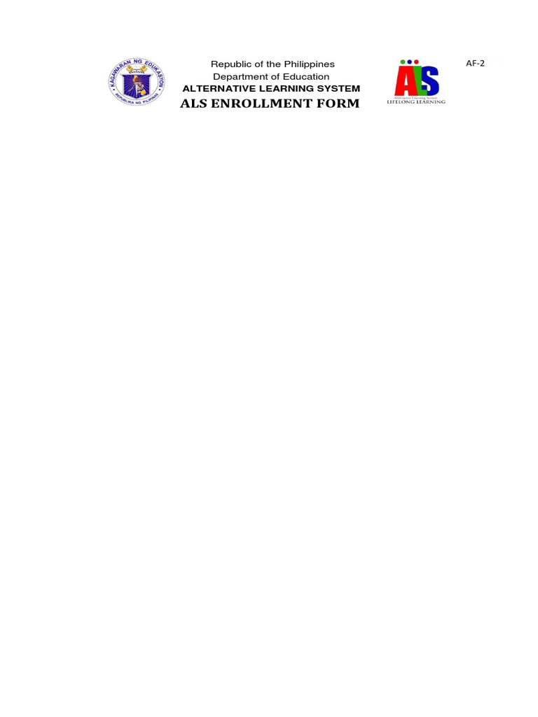 Als Enrollment Form: Alternative Learning System | PDF