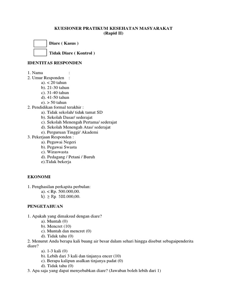 KUESIONER Diare | PDF