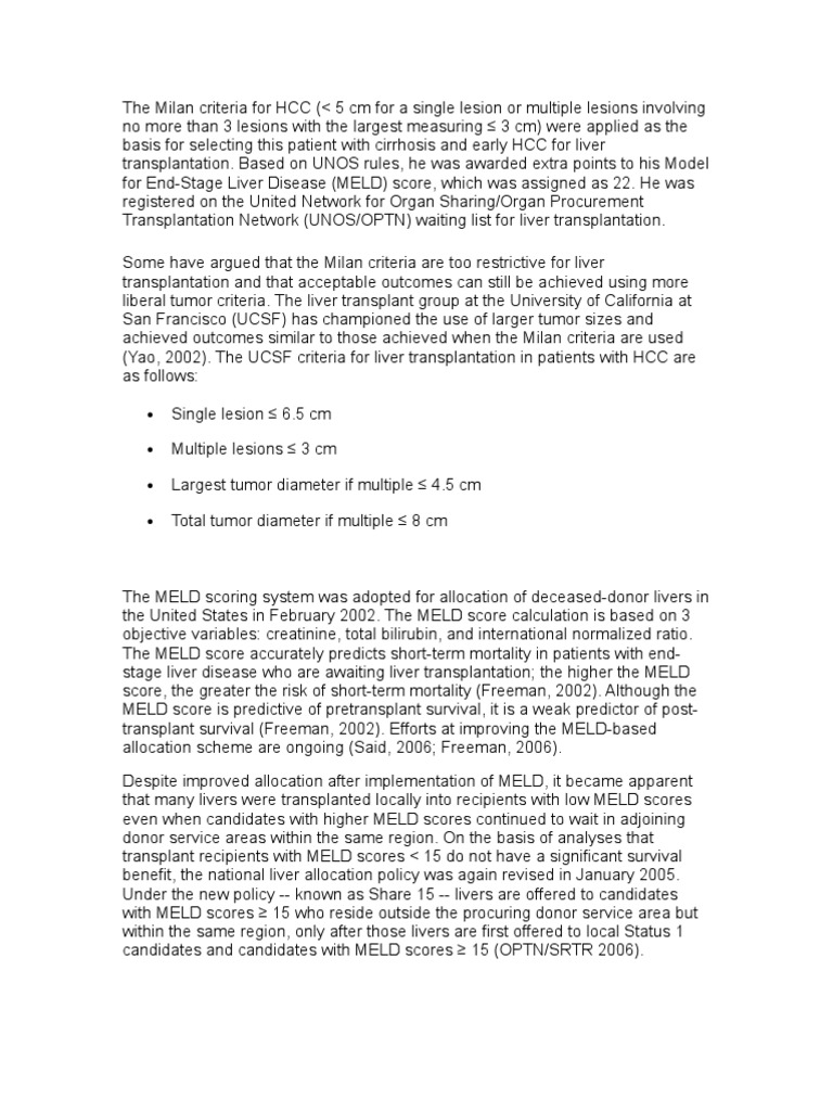 The Milan Criteria For HCC | PDF