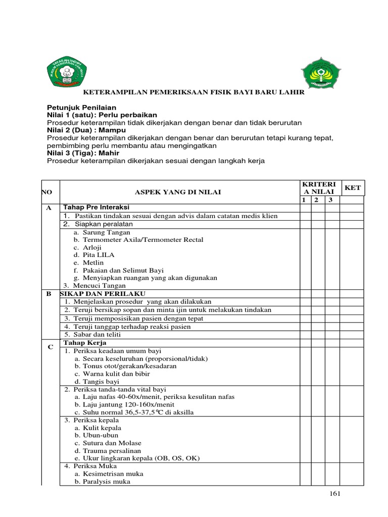 6235 - Checklist Keterampilan Pemeriksaan Bayi Baru Lahir | PDF