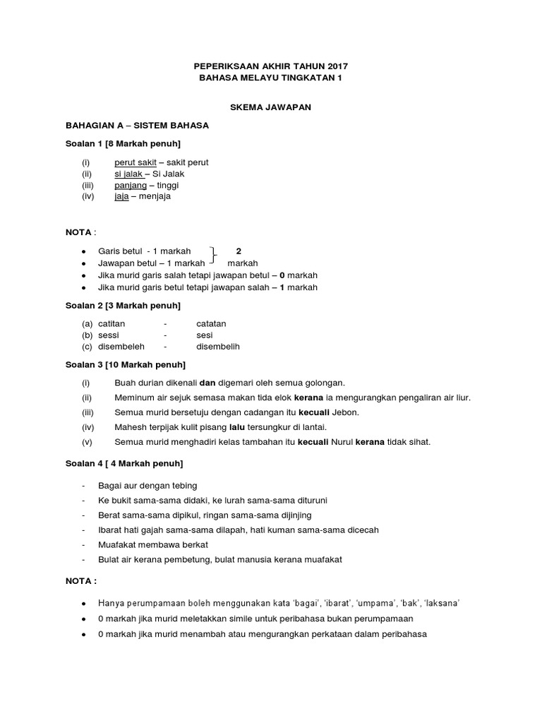 Skema Jawapan PAT BM T1 | PDF
