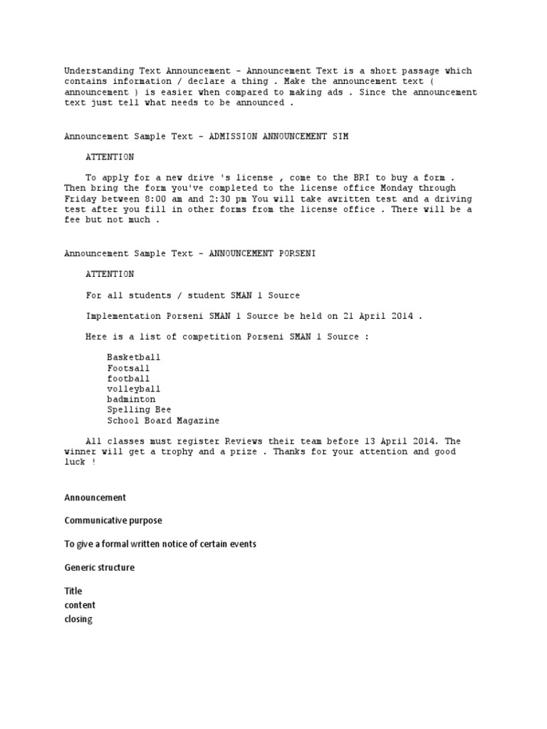 Understanding Text Announcement | PDF