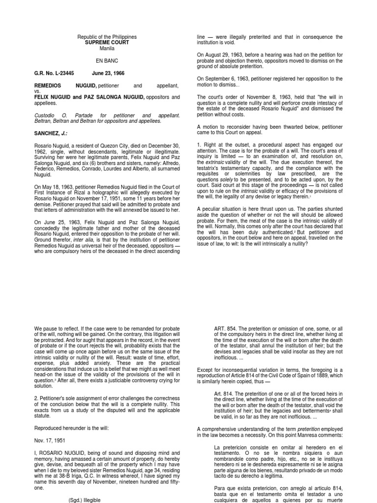 Nuguid Vs Nuguid 17 SCRA 449 | PDF | Will And Testament | Inheritance