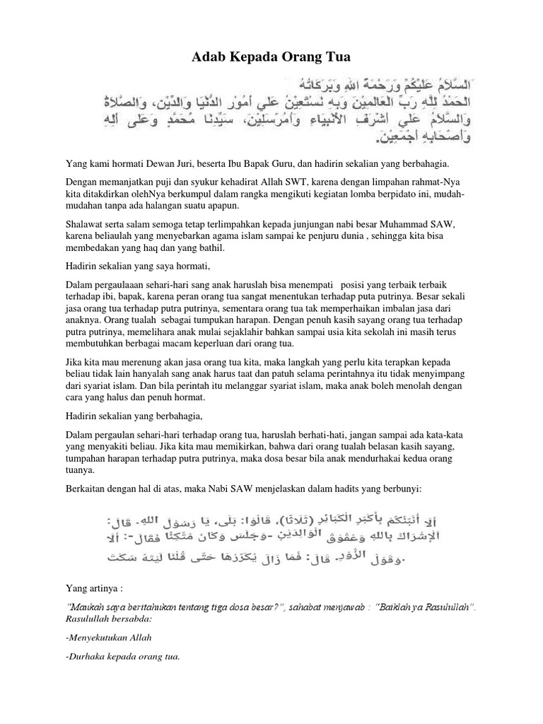 Adab Kepada Orang Tua (Teks Pidato) | PDF Adab Kepada Orang Tua (Teks Pidato) | PDF