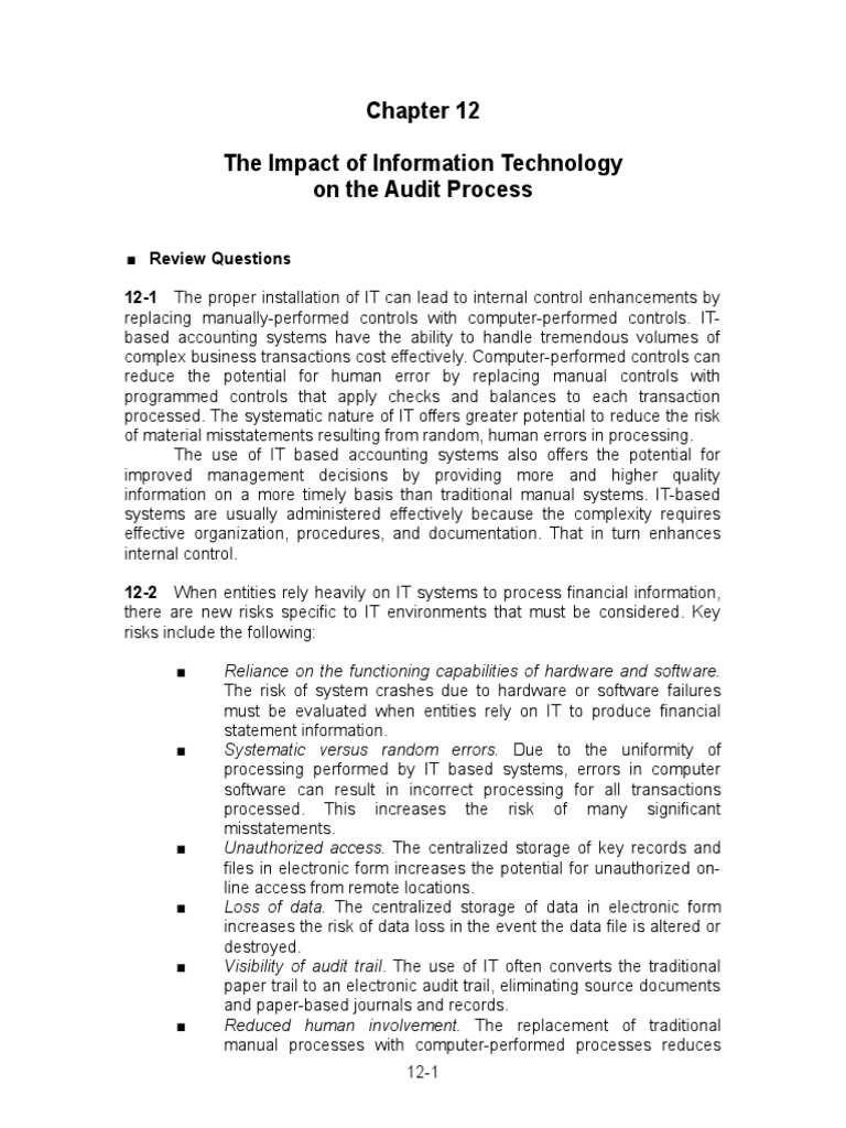 Chapter 12 Solutions Manual | PDF | Internal Control | Audit