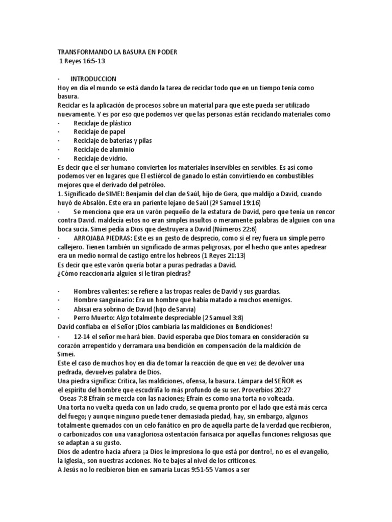 Transformando la Basura en Bendición | PDF | David | Reciclaje