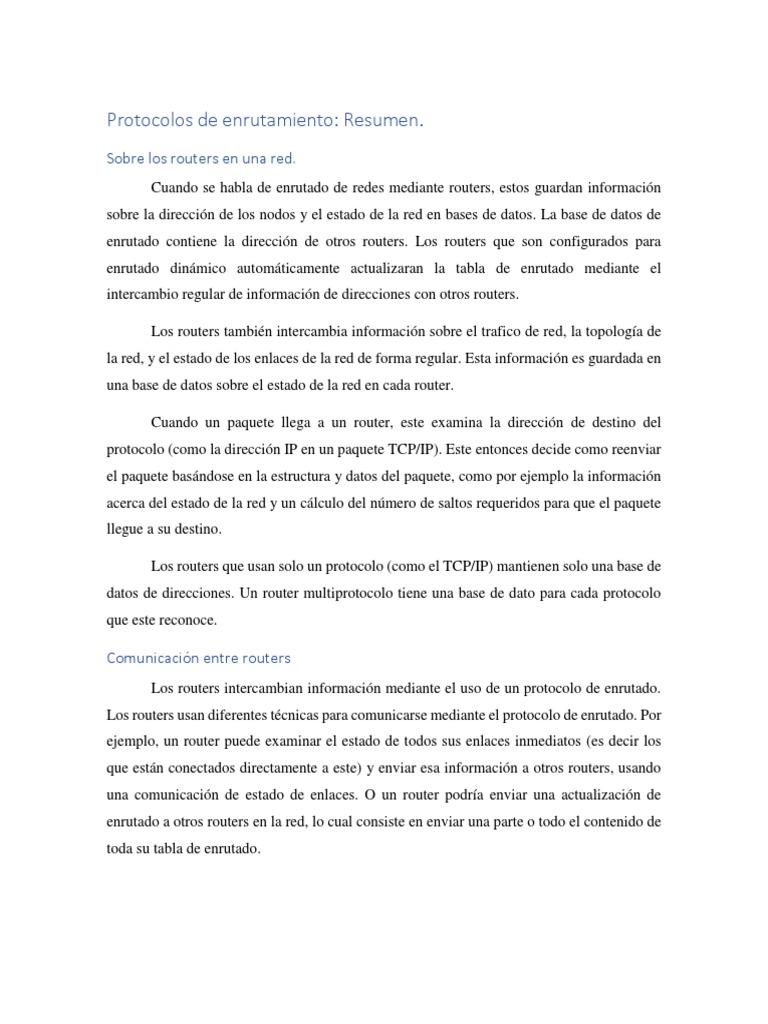 Protocolos de Enrutamiento - Resumen | PDF | Enrutador (Computación) | Protocolos de internet