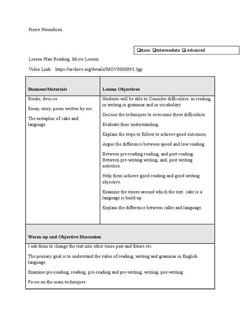Lesson Plan Reading | PDF | Reading (Process) | Lesson Plan