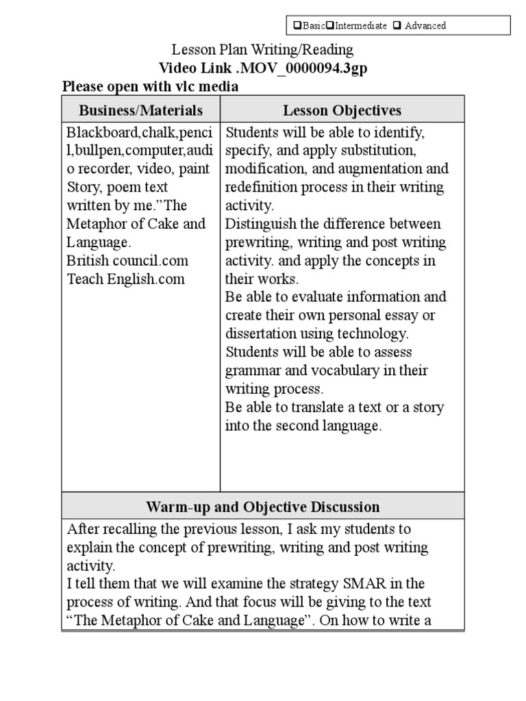 Lesson Plan Writing | PDF | Thesis | Essays
