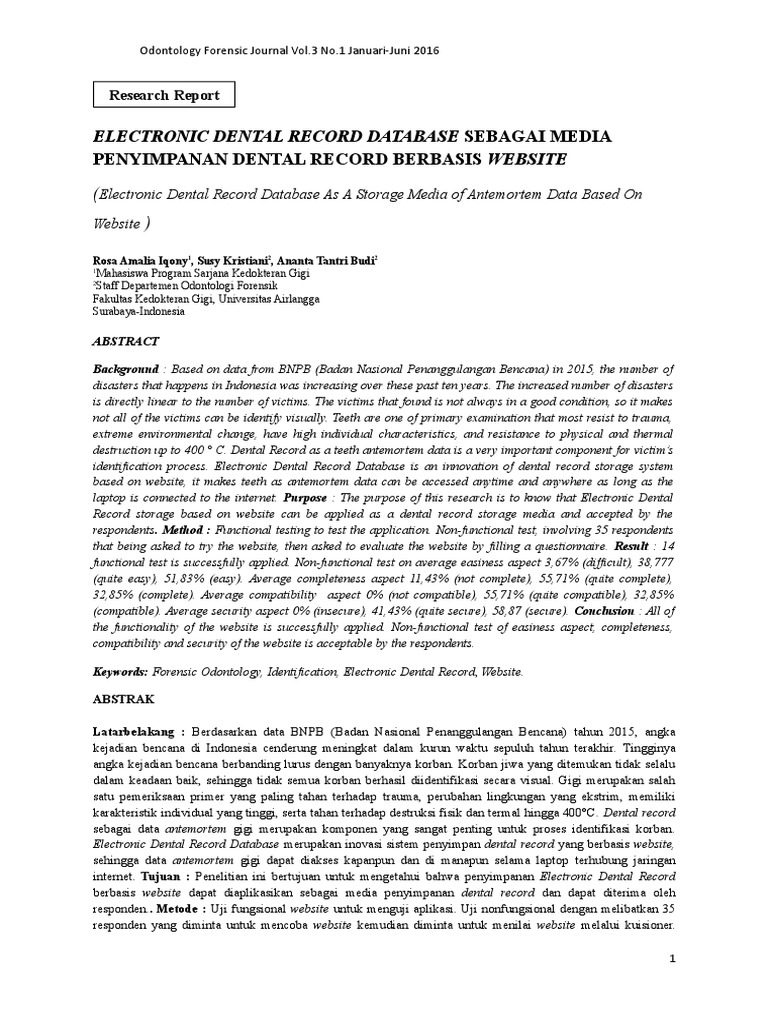 Electronic Dental Record Database Sebagai Media Penyimpanan Dental ...