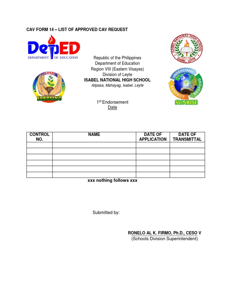 CAV Form 14 Approval List | PDF