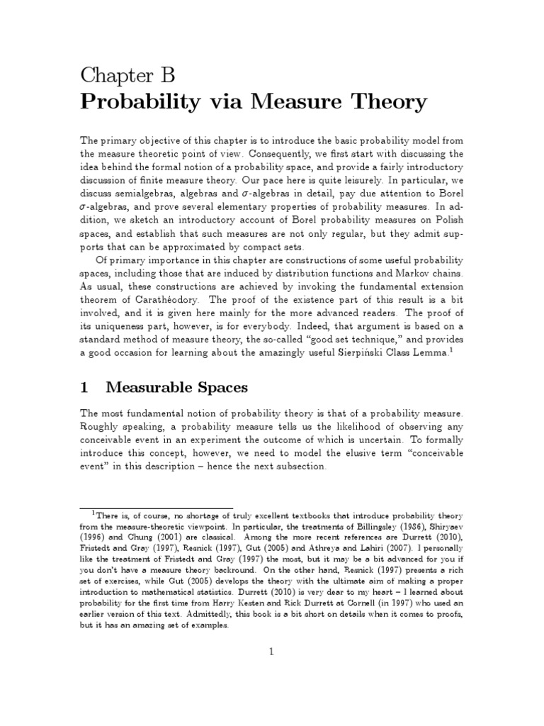 Chapter B Probability Via Measure Theory: 1 Measurable Spaces | PDF | Measure (Mathematics ...