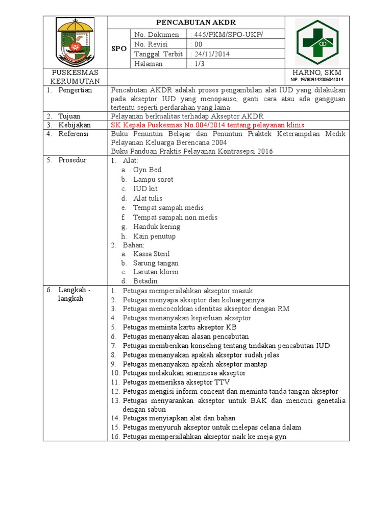 Sop Pencabutan Iud | PDF