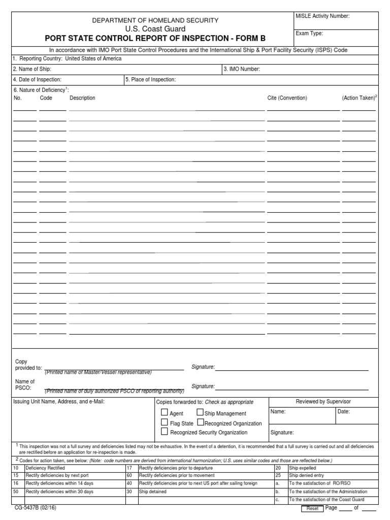 PORT STATE CONTROL REPORT OF INSPECTION - FORM B.pdf | Ships | Firefighting