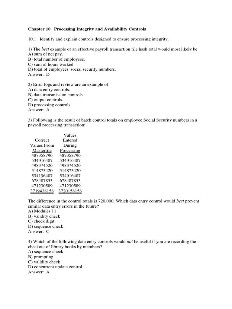 Chapter 10 Processing Integrity and Availability Controls1 | PDF | Cheque | Payroll