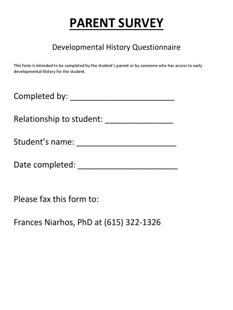 Developmental History Questionnaire Provides Insight into Student's ...