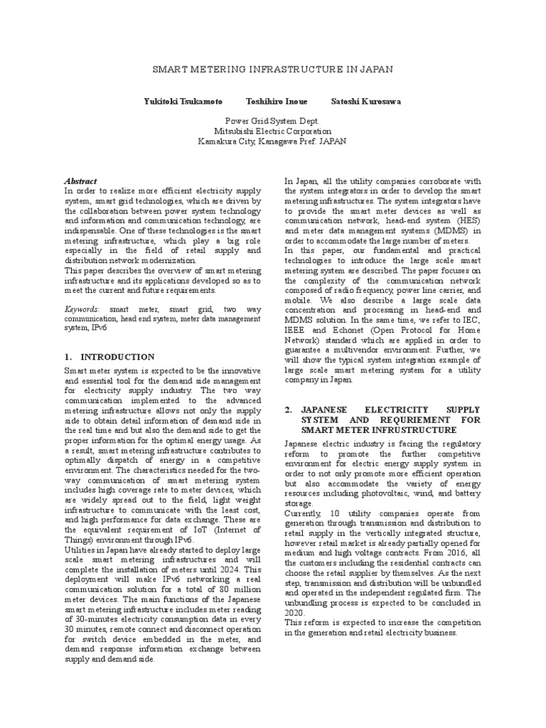 Japan's Smart Metering Infrastructure Overview | PDF | Computer Network ...