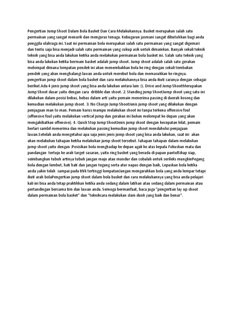 Jump Shoot: Teknik dan Cara Melakukannya | PDF