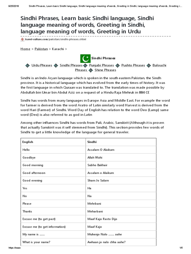 Sindhi Phrases | PDF | Languages | Language Arts & Discipline