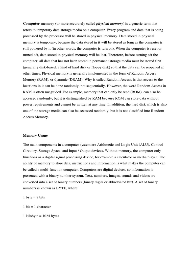 Computer Memory (Or More Accurately Called Physical Memory) Is A ...