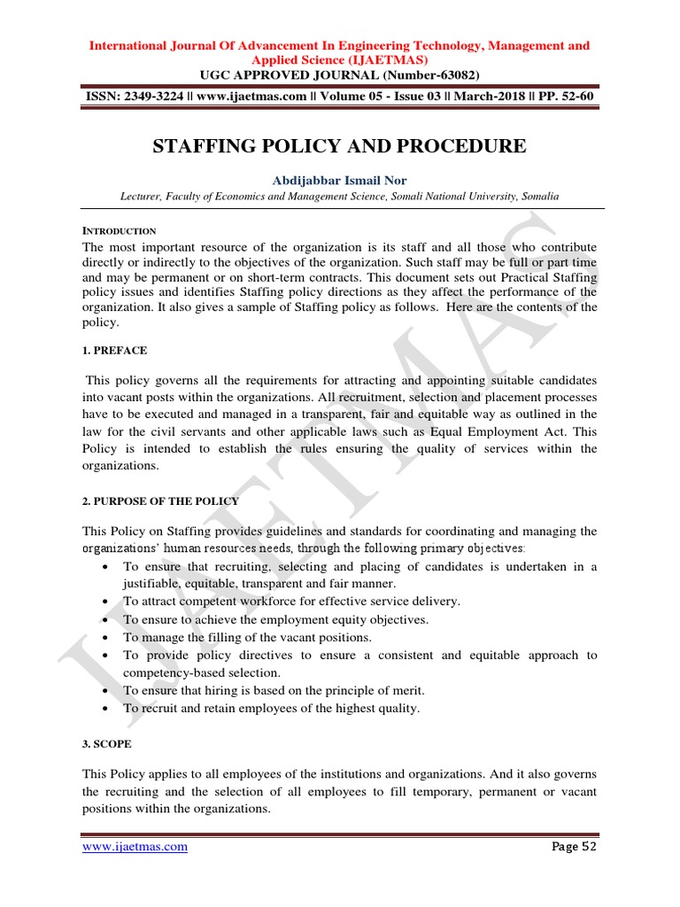 Staffing Policy and Procedure | PDF | Recruitment | Human Resources