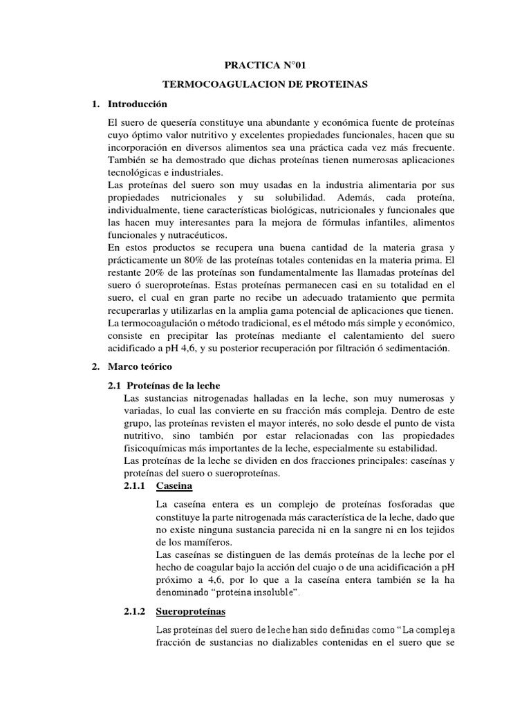 Termocoagulación de Proteínas en Suero | PDF | Leche | Proteínas