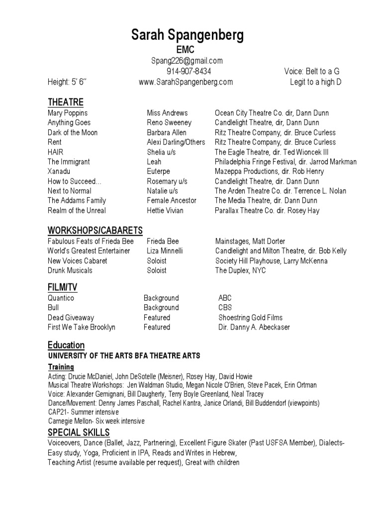 Sarahresume 2018 | PDF | Theatre | Leisure