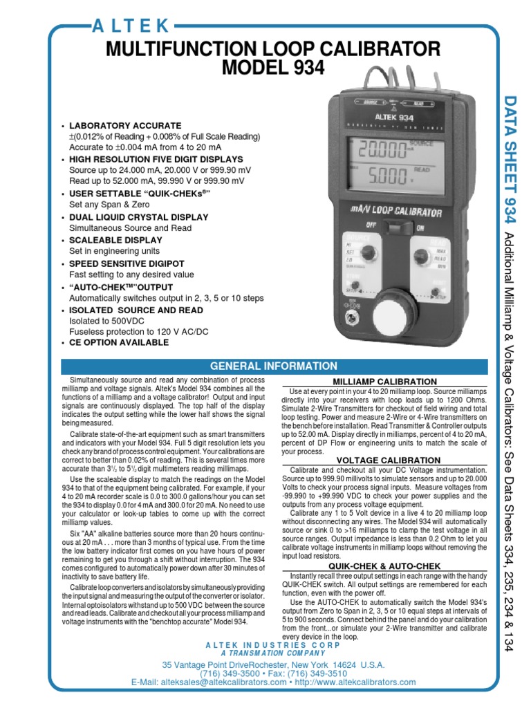Multifunction Loop Calibrator MODEL 934: Altek | PDF | Power Supply ...